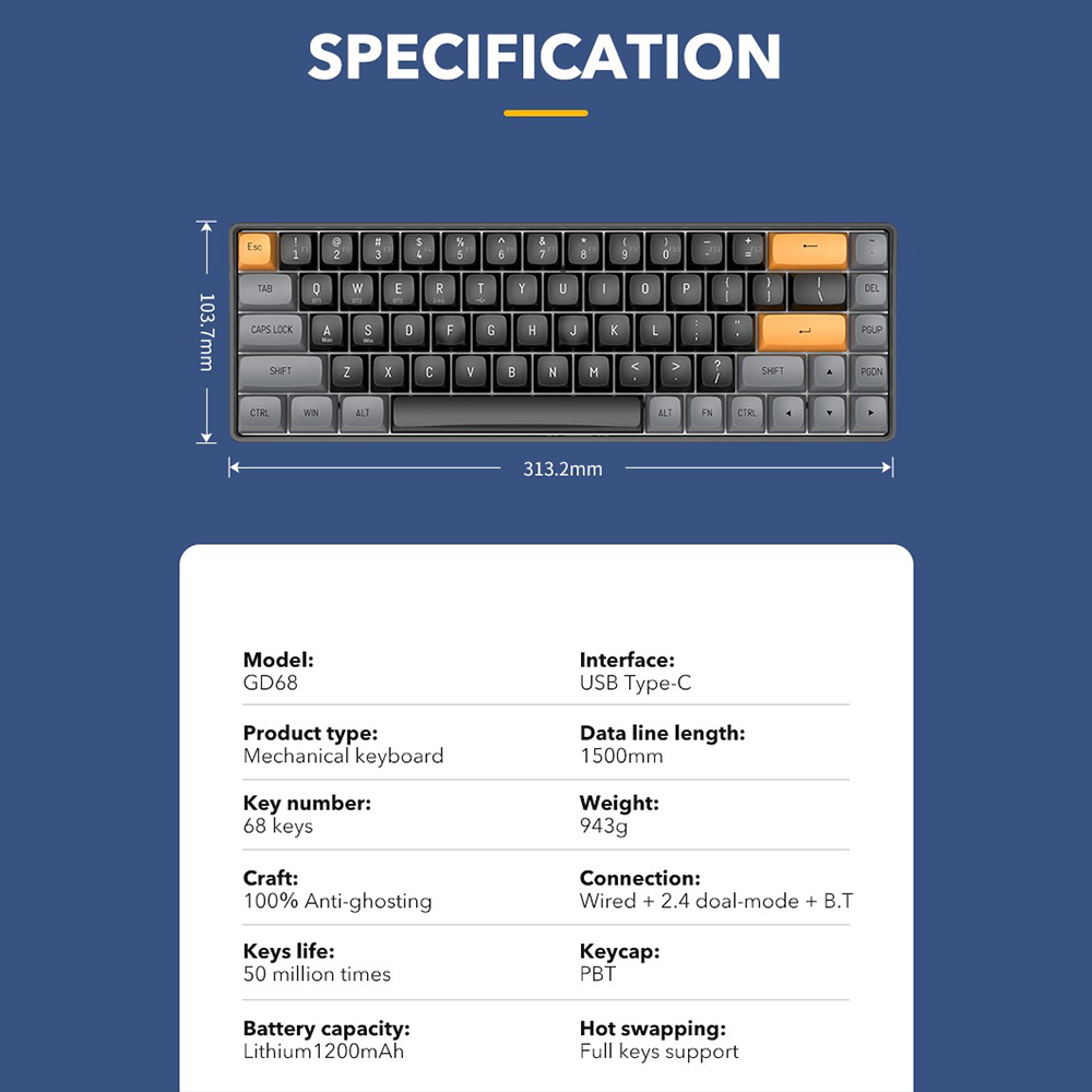EasyPC| DarkFlash GD68 Mechanical Keyboard Brown Sugar/ Starry Blue ...