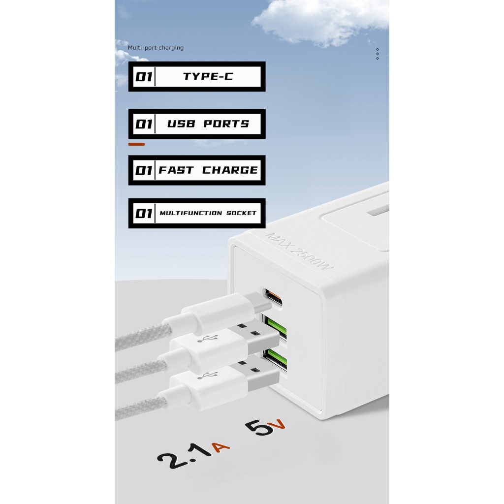 Portable Socket Hub Extension Multifunction Socket With 2 USB And 1 ...