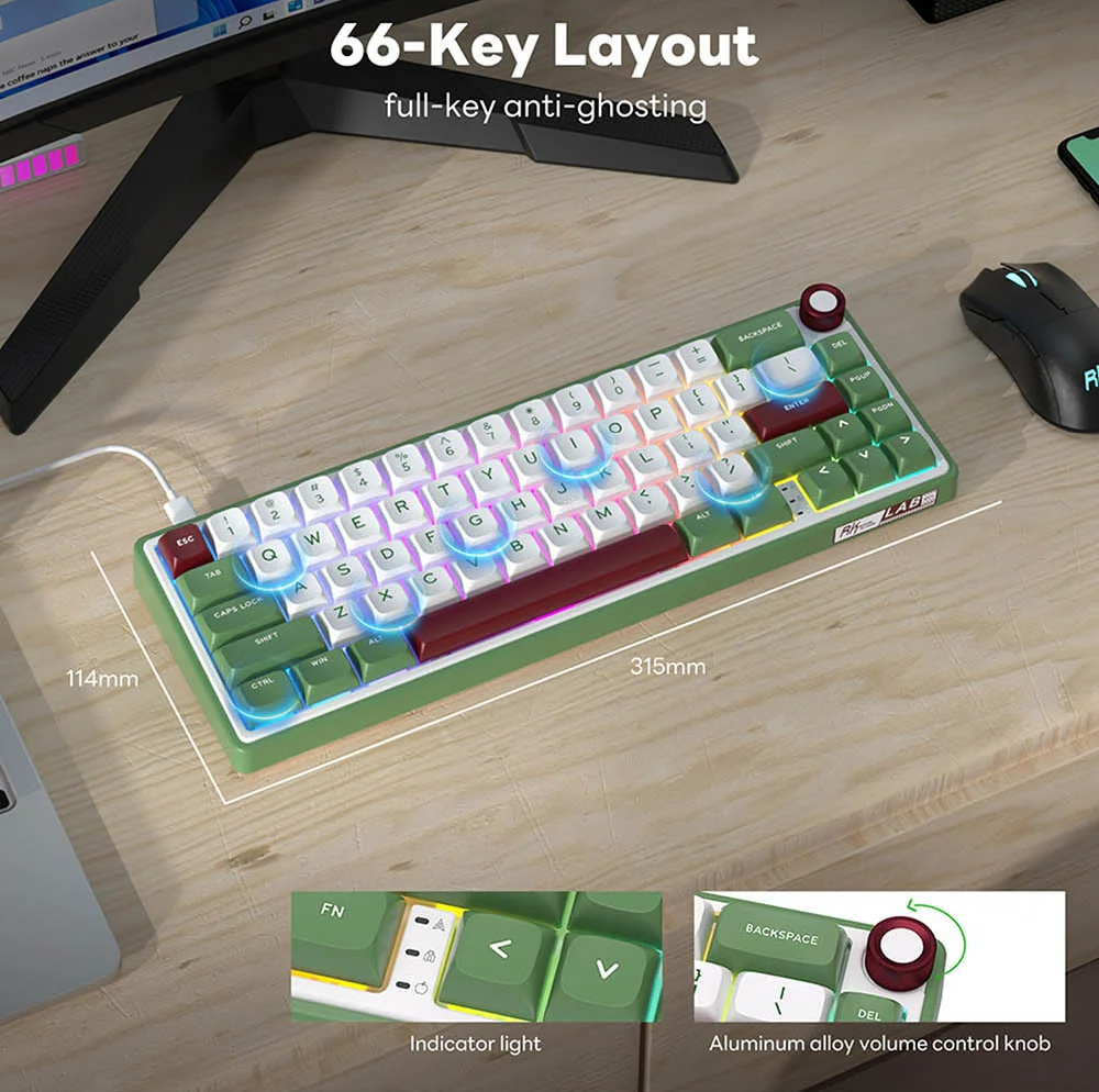 Royal Kludge R65 Single-Mode RGB 66-Keys Hot-Swappable Mechanical ...