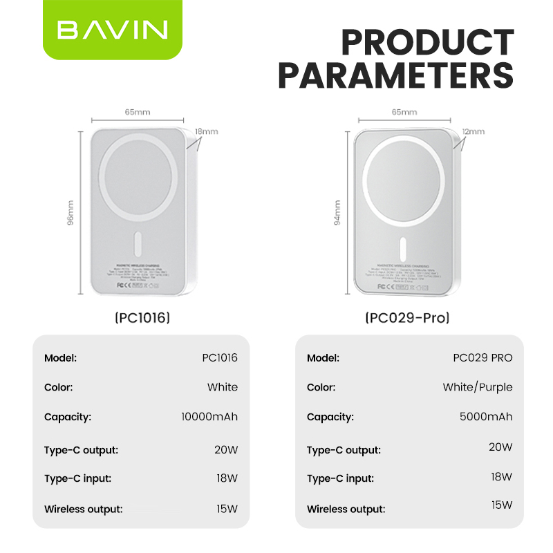 BAVIN PC029P 5000mAh / PC1016 10000mAh Wireless Magnetic Powerbank Fast Charging w/ Magnetic ...