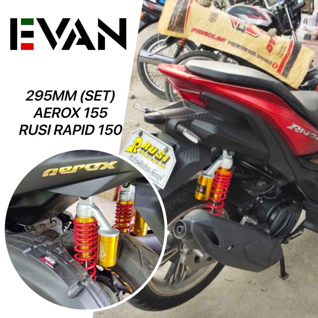EVAN.PH Rear Dual Shock 295mm W/Gas Tank Absorber For (Aerox/Rusi rapid ...