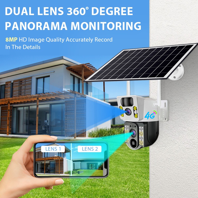 4G SIM Card Outdoor Waterproof 8MP Solar CCTV Camera Wireless WiFi Dual ...
