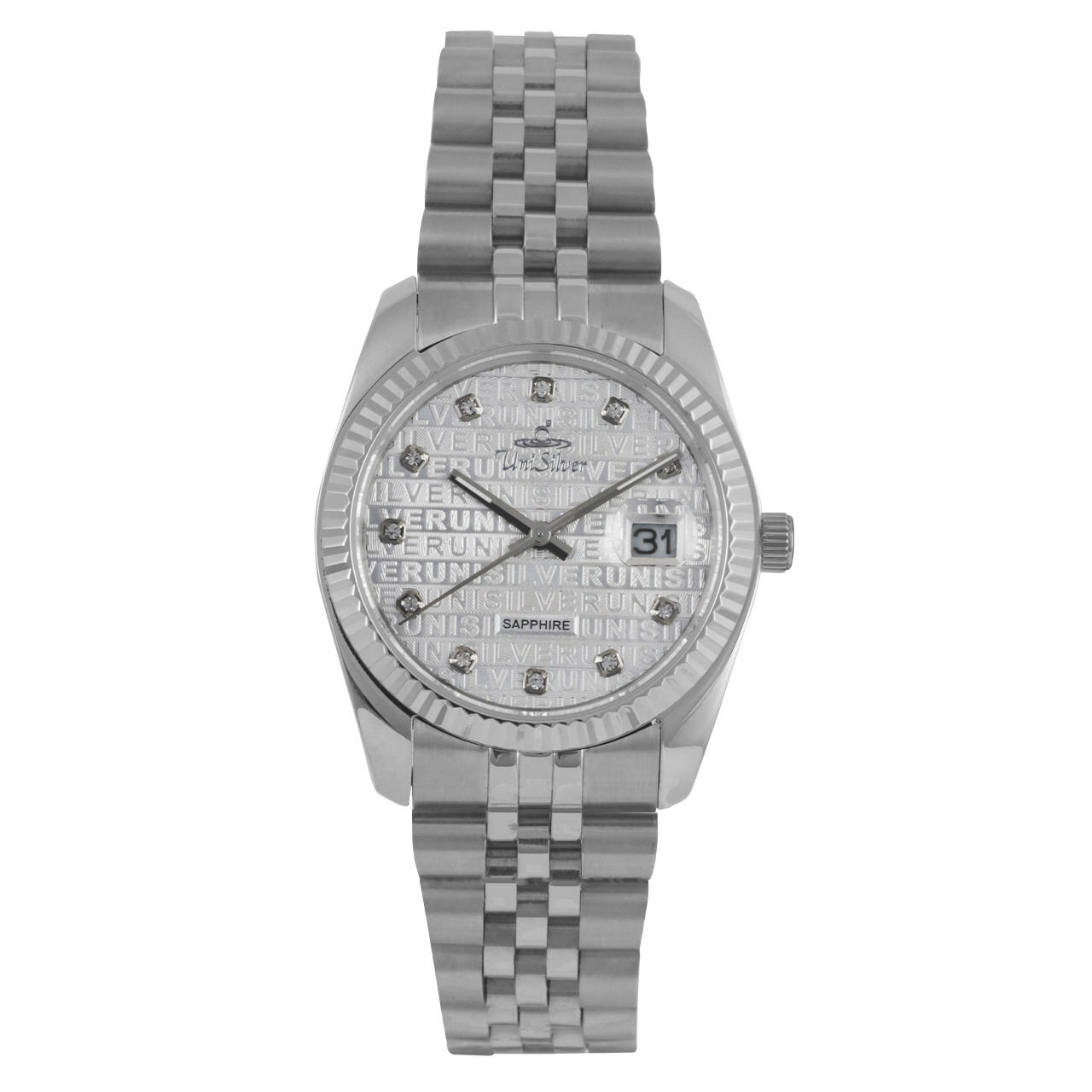UniSilver TIME Men's Silver Sapphire Glass Analog Stainless steel watch ...
