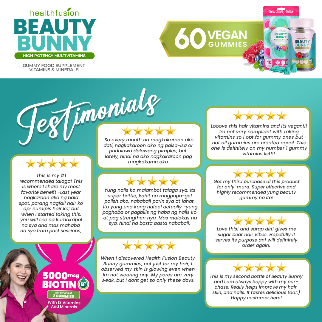 Health Fusion Beauty Bunny 60 Gummies | Hair, Nails, Skin w/ Biotin Vit ...