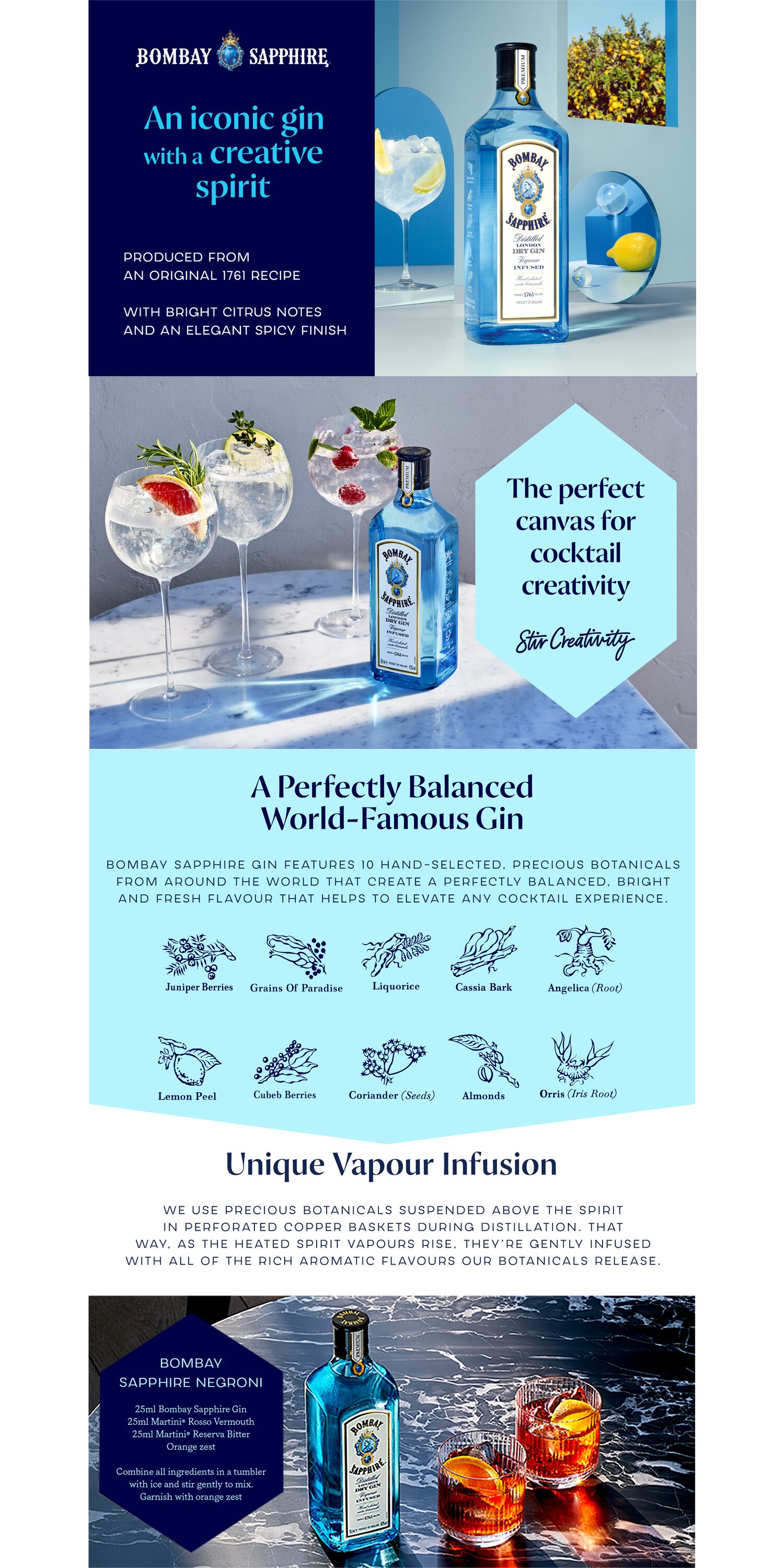 Bombay Sapphire Gin, Vapour Infused Spirit with Exotic Botanicals, 47% ...
