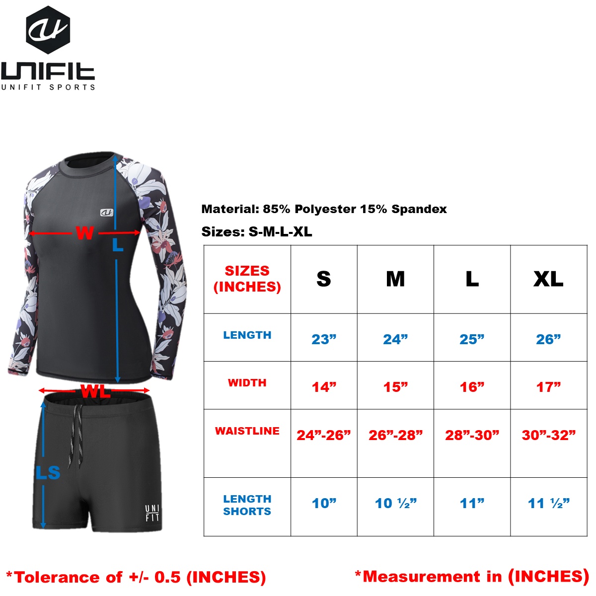 UNIFIT Women,s Rash Guard Swimsuit Swimwear Dri-Fit Rush Guard Terno UG ...