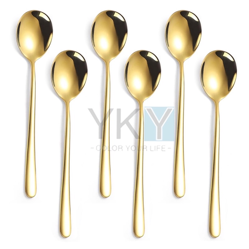 6pcs Spoon and Fork Set Gold Stainless Steel Dinnerware Korean Spoon ...
