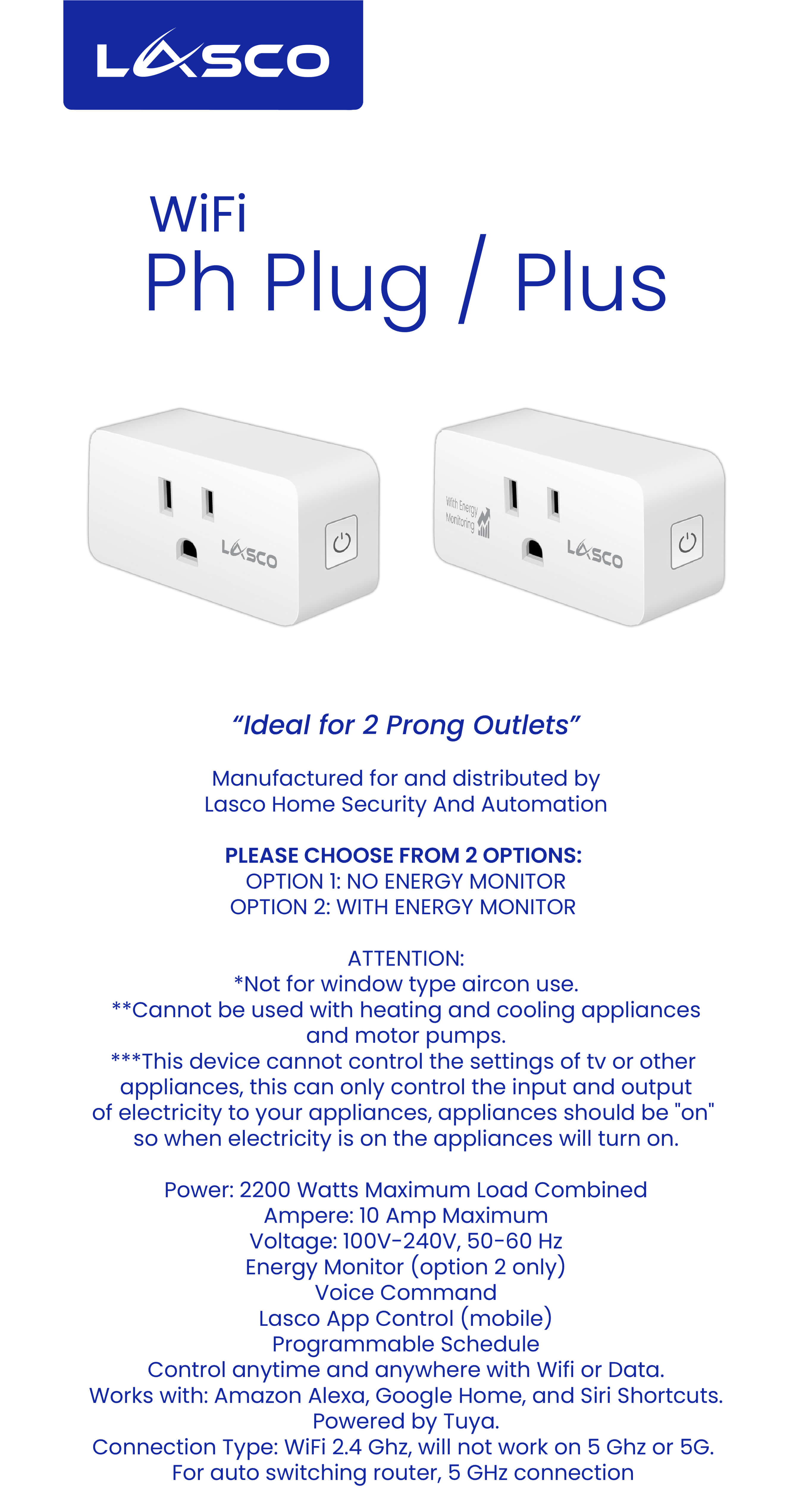 LASCO WIFI Smart PH Plug or PH Plug Plus w/ Energy Monitor Socket ...