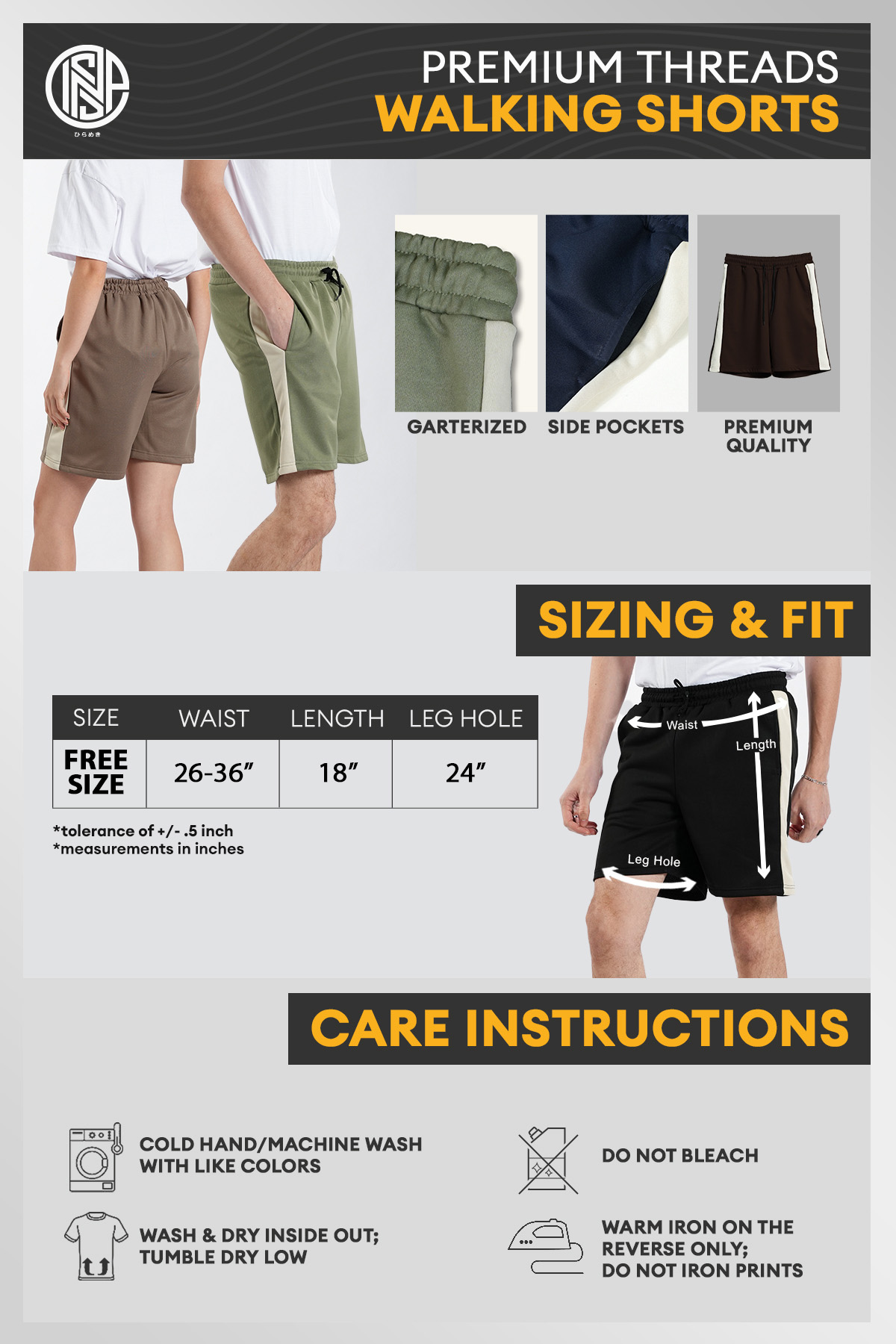 INSPI Premium Threads Walking Shorts For Men w/ Side Taping Adjustable ...