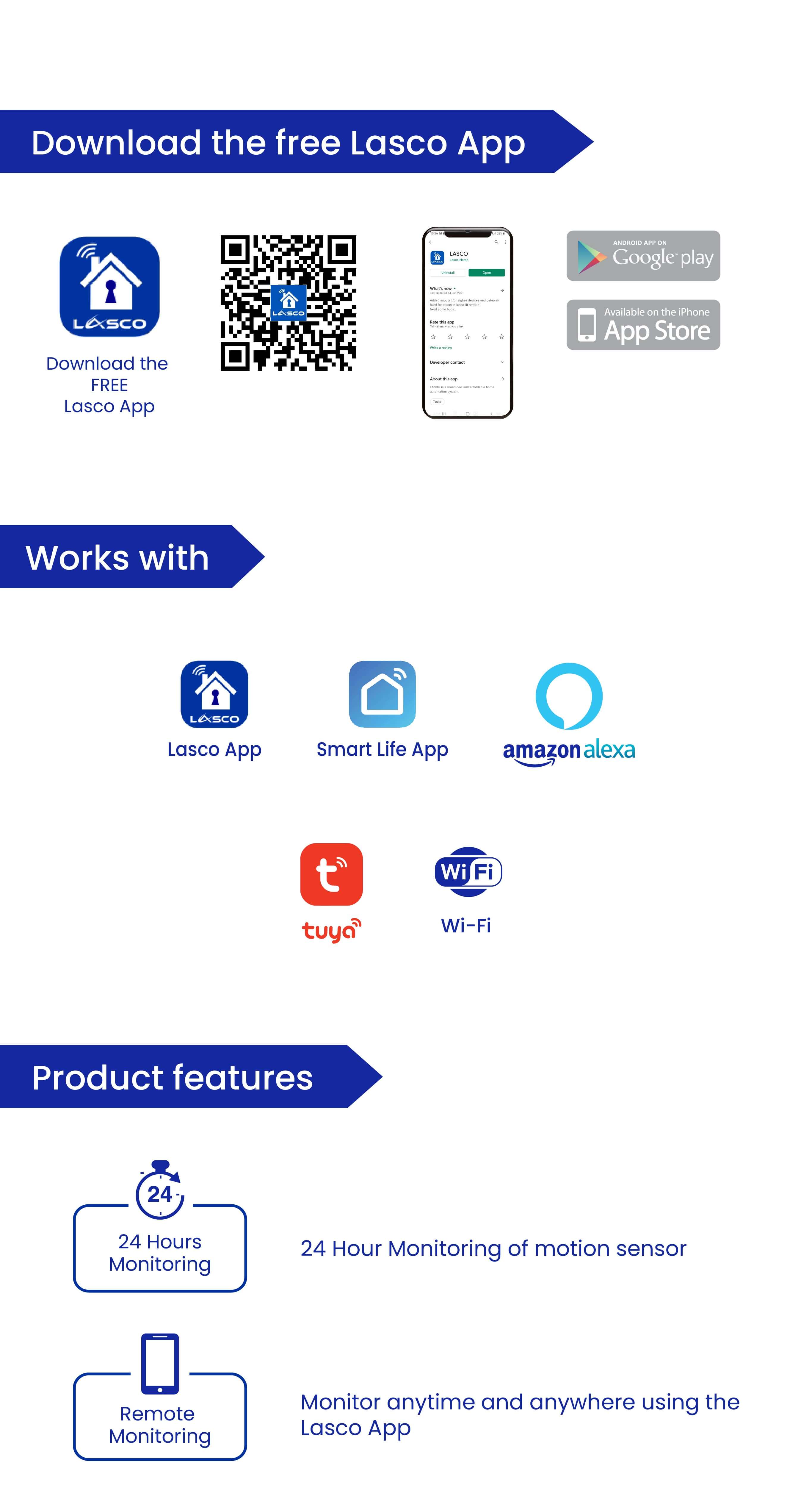 Lasco Smart Wi-Fi Motion Sensor - PIR Motion Detector Notifies and ...