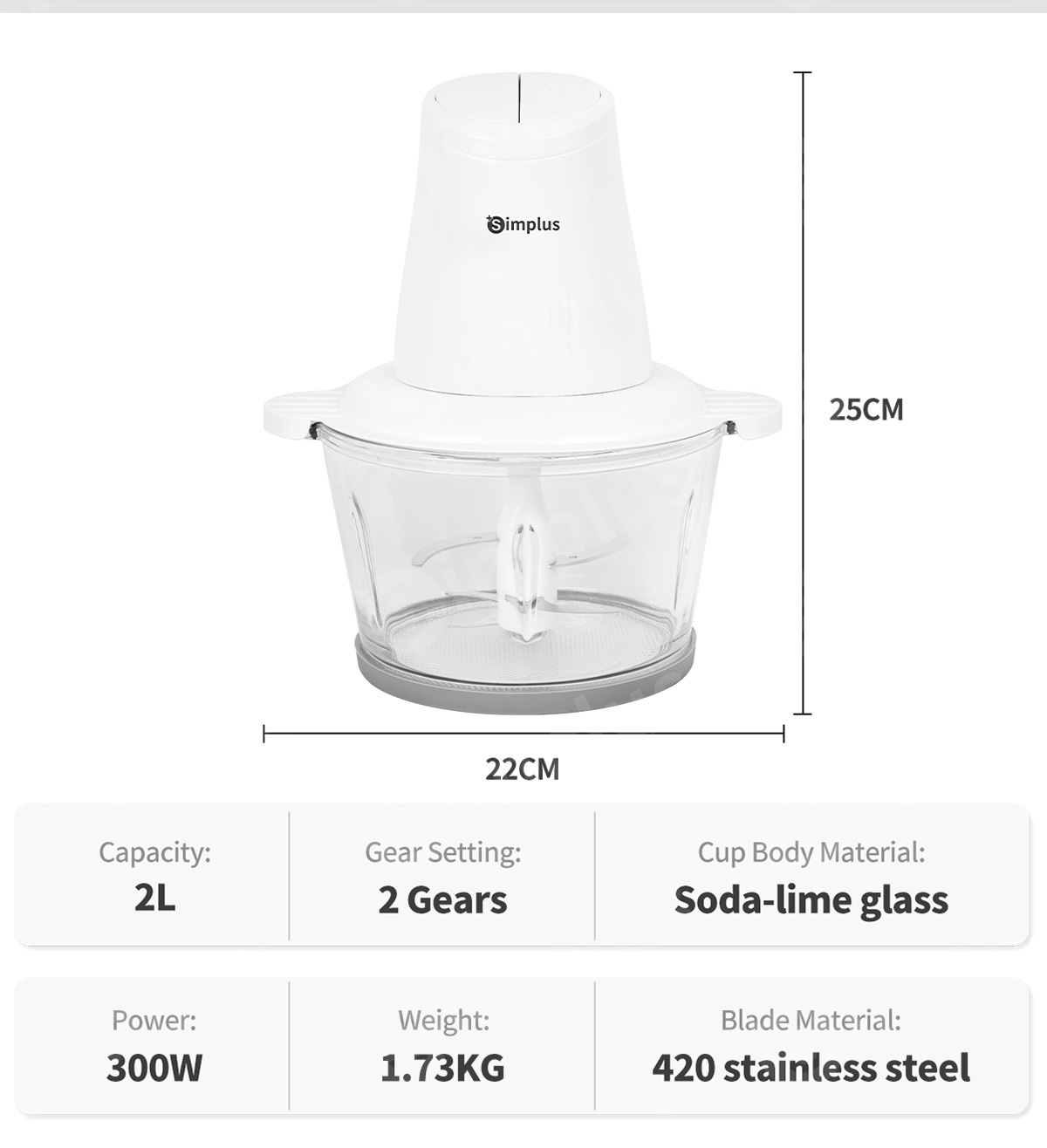 Simplus 2L Electric Meat Grinder Food Processor Blender Chopper ...