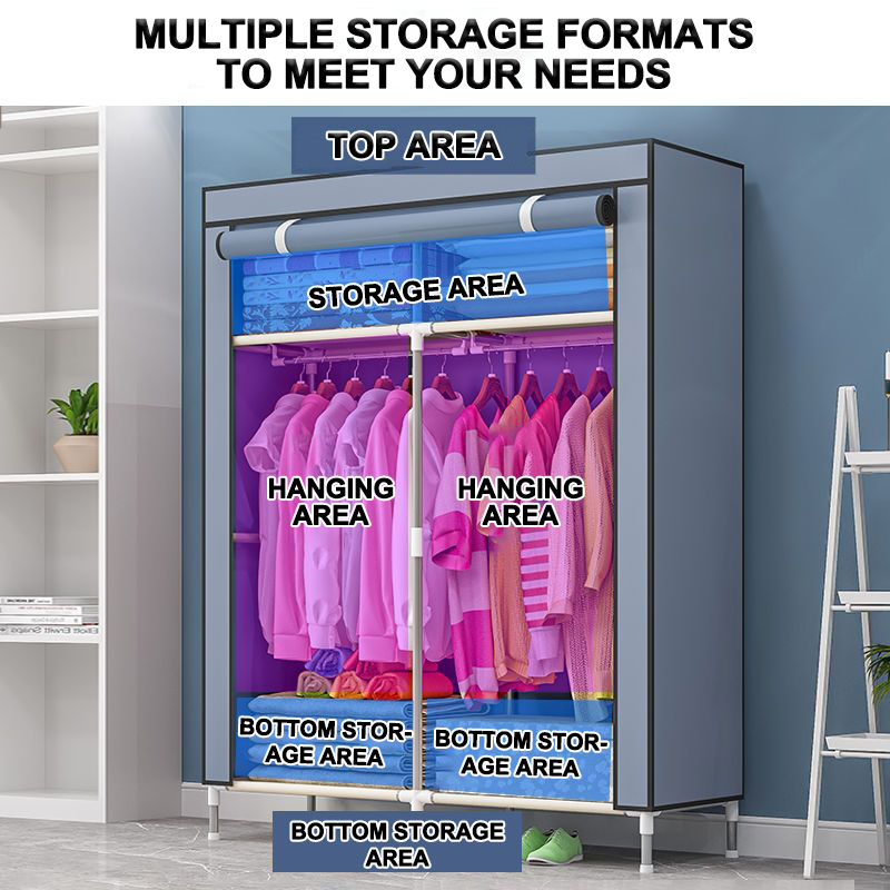 Zipper Wardrobe Cabinet Clothes Storage Bedroom Clothes Assembly ...