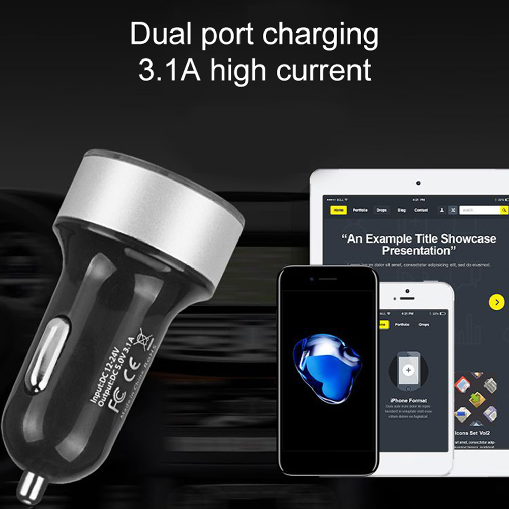 3.1A Dual USB Car Charger LED Volume Display Dual USB Port Universal ...