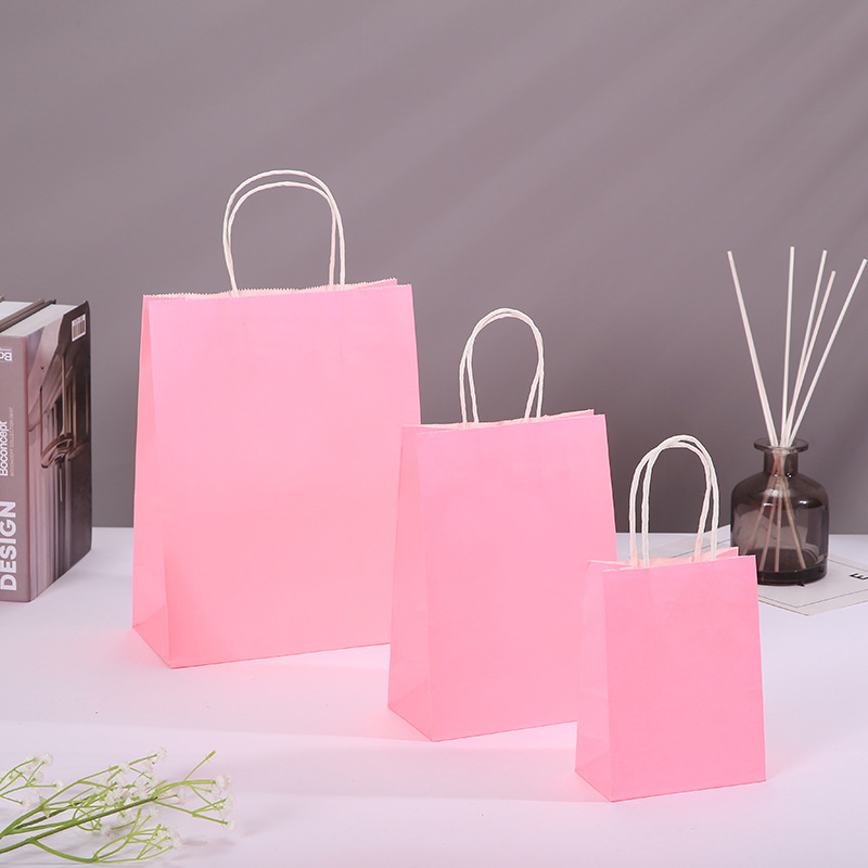 10 Piece Set Paper Bag Birthday Gift Bag Gift Tote Bag Solid Color Gift ...