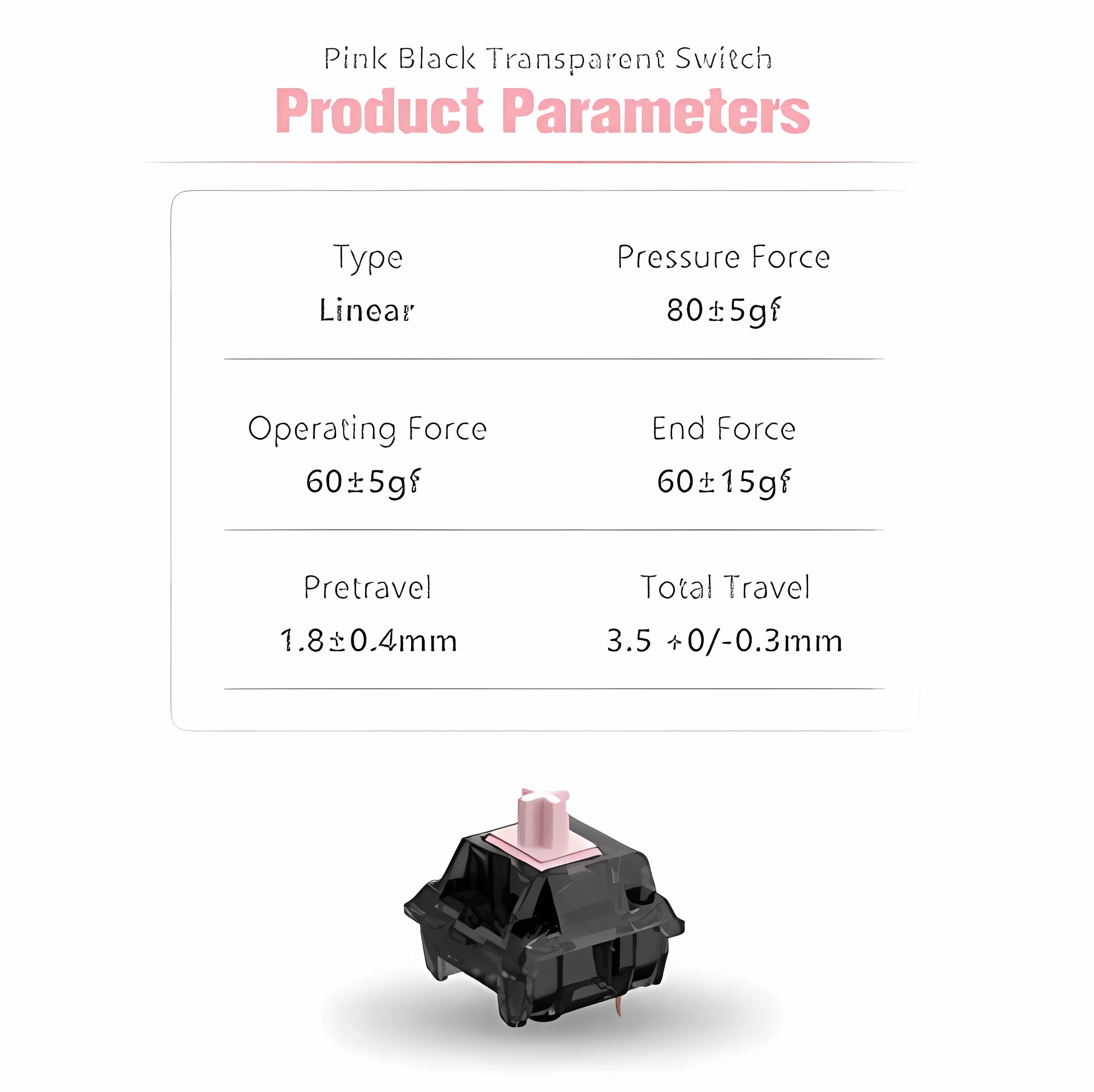 FEKER 100pcs Smoked Pink Switches 3pin Linear Pre-lubed Switch for ...