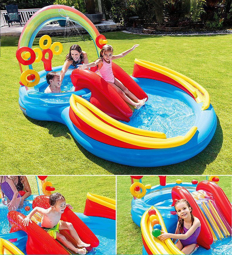 Intex Inflatable Swimming Pool for KidsDinosaur Paradise Rainbow Circle ...