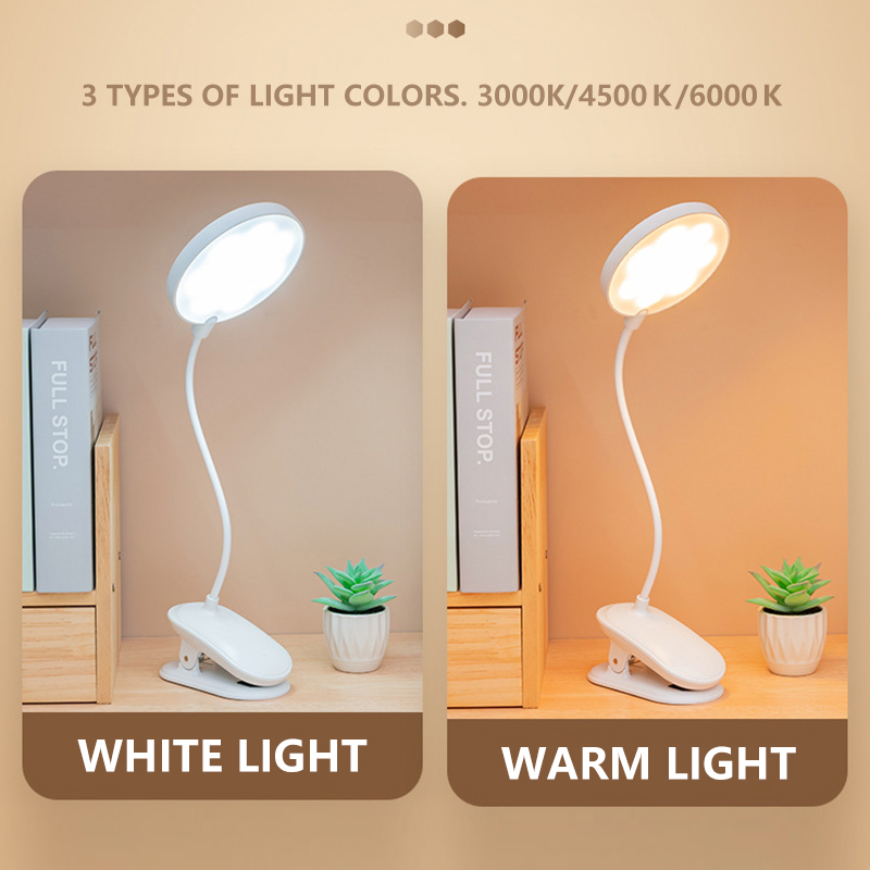 LED Rechargeable Desk Lamp Study Light for Bedroom Flexible Clip ...