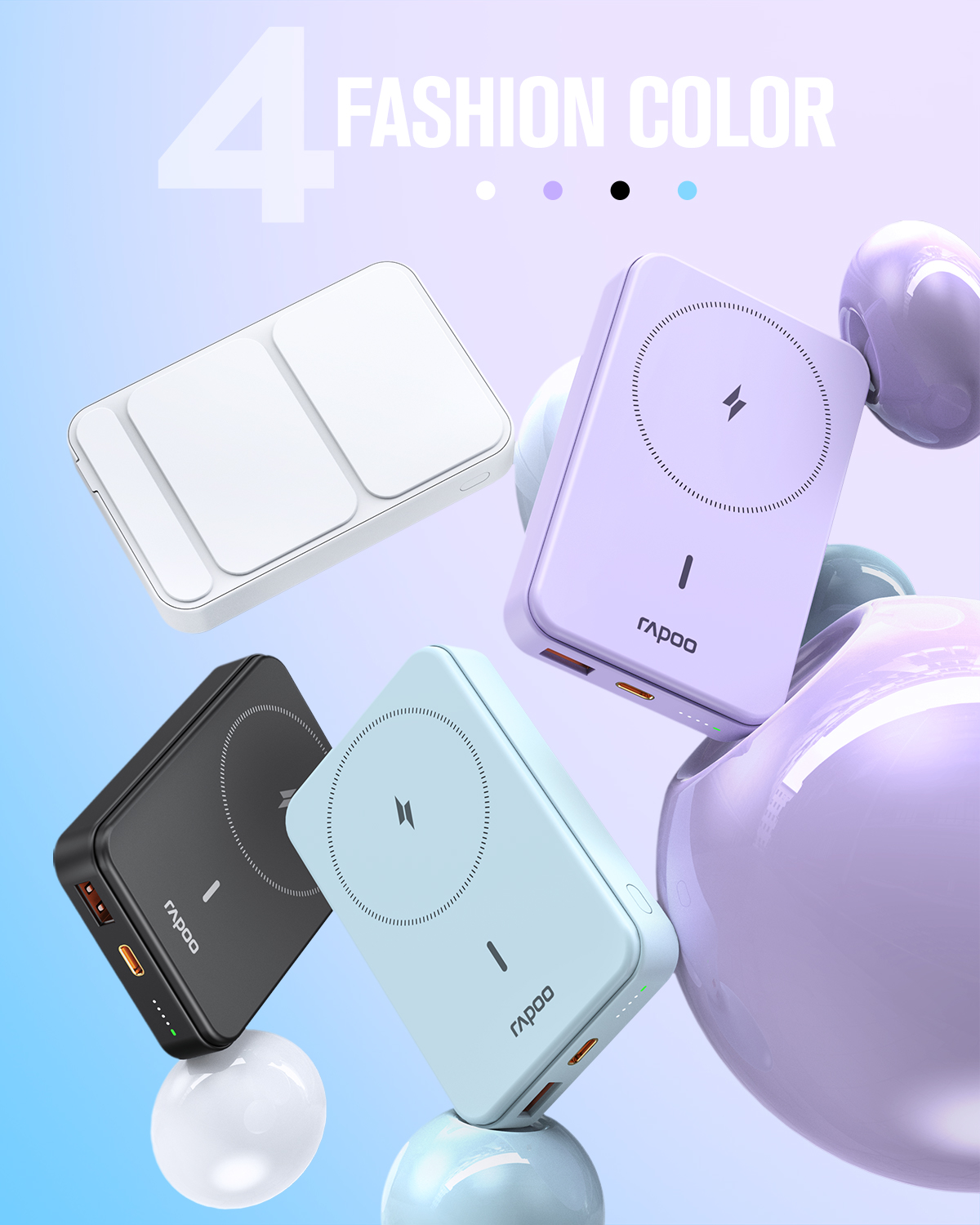 Rapoo RMG10 22.5W Foldable Magnetic Powerbank Wireless 10000mAh Power ...