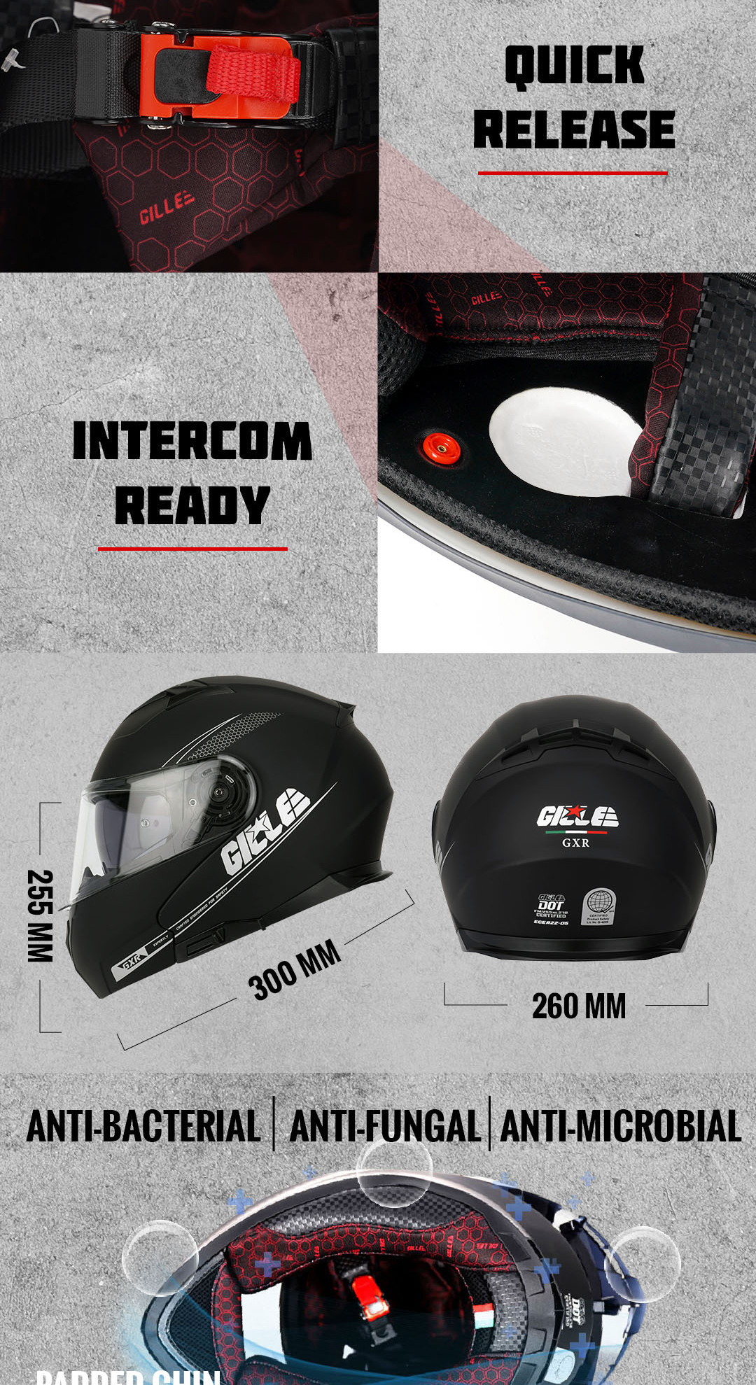 Gille Helmet SH-526 SP-GXR PLAIN Modular Motorcycle Modular Helmet Dual ...