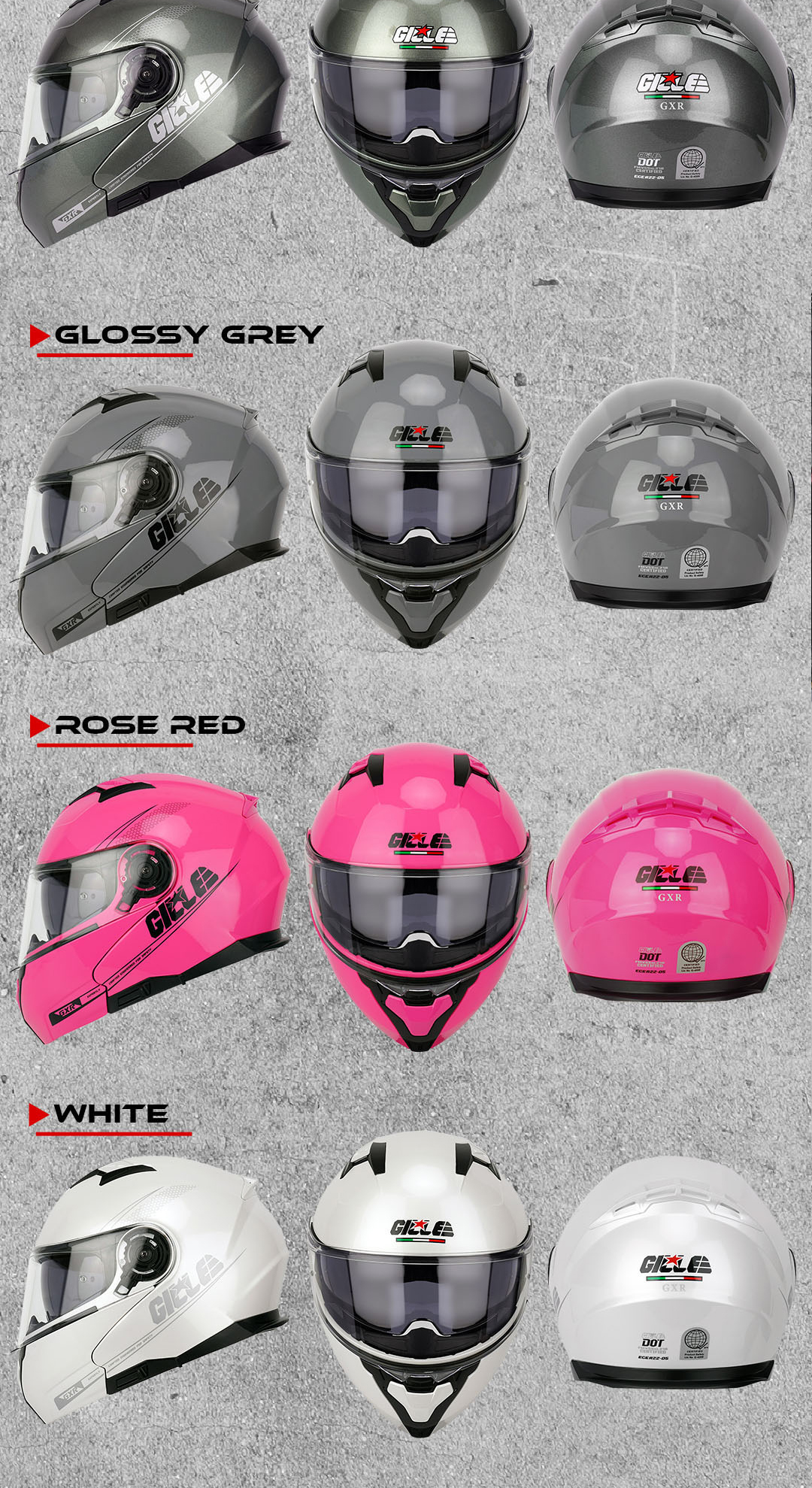 Gille Helmet SH-526 SP-GXR PLAIN Modular Motorcycle Modular Helmet Dual ...