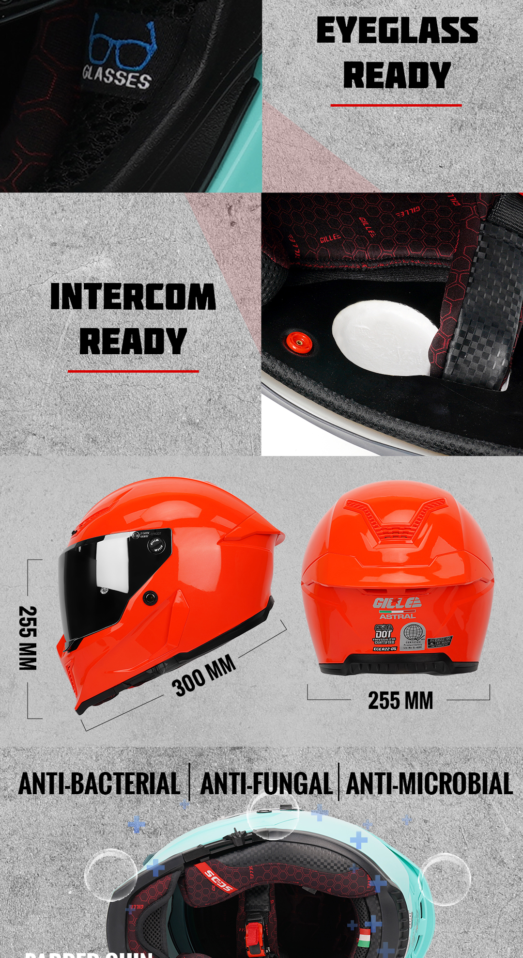 GILLE ASTRAL Plain Color Motorcycle Helmet Full Face Dual Visor With ...