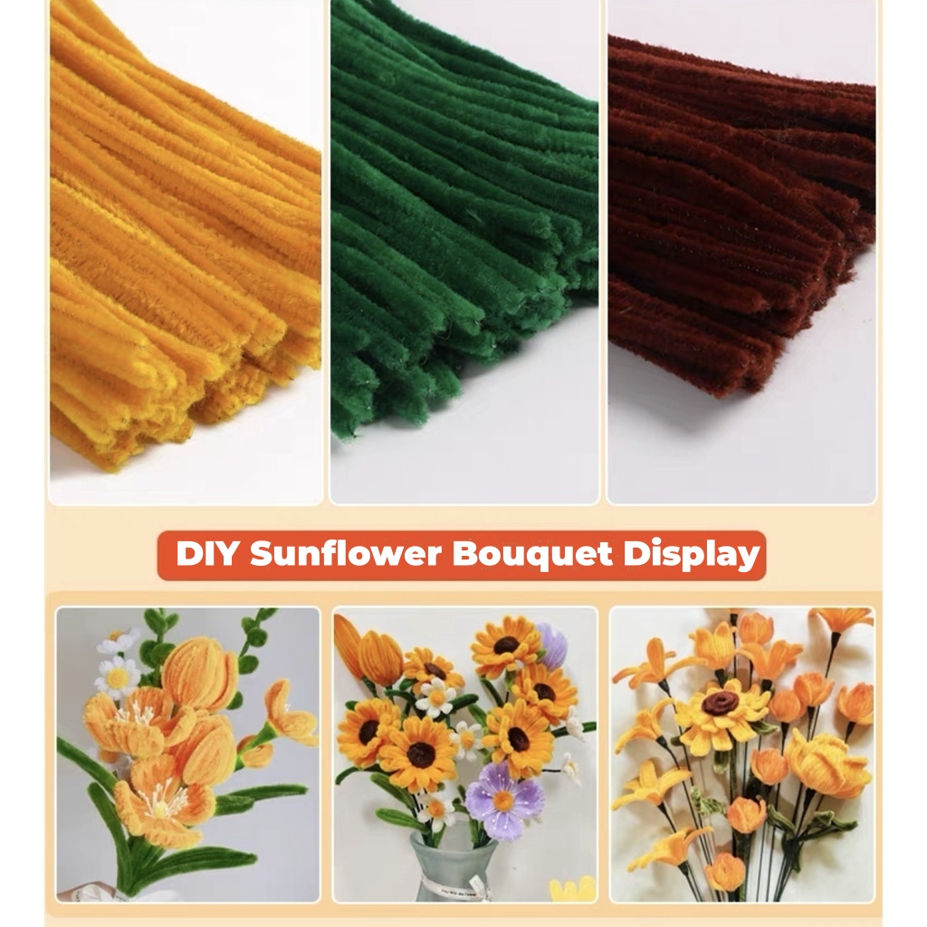 100Pcs DIY Multicolour Fuzzy Wire Twisted Stick Craft Flower Children ...
