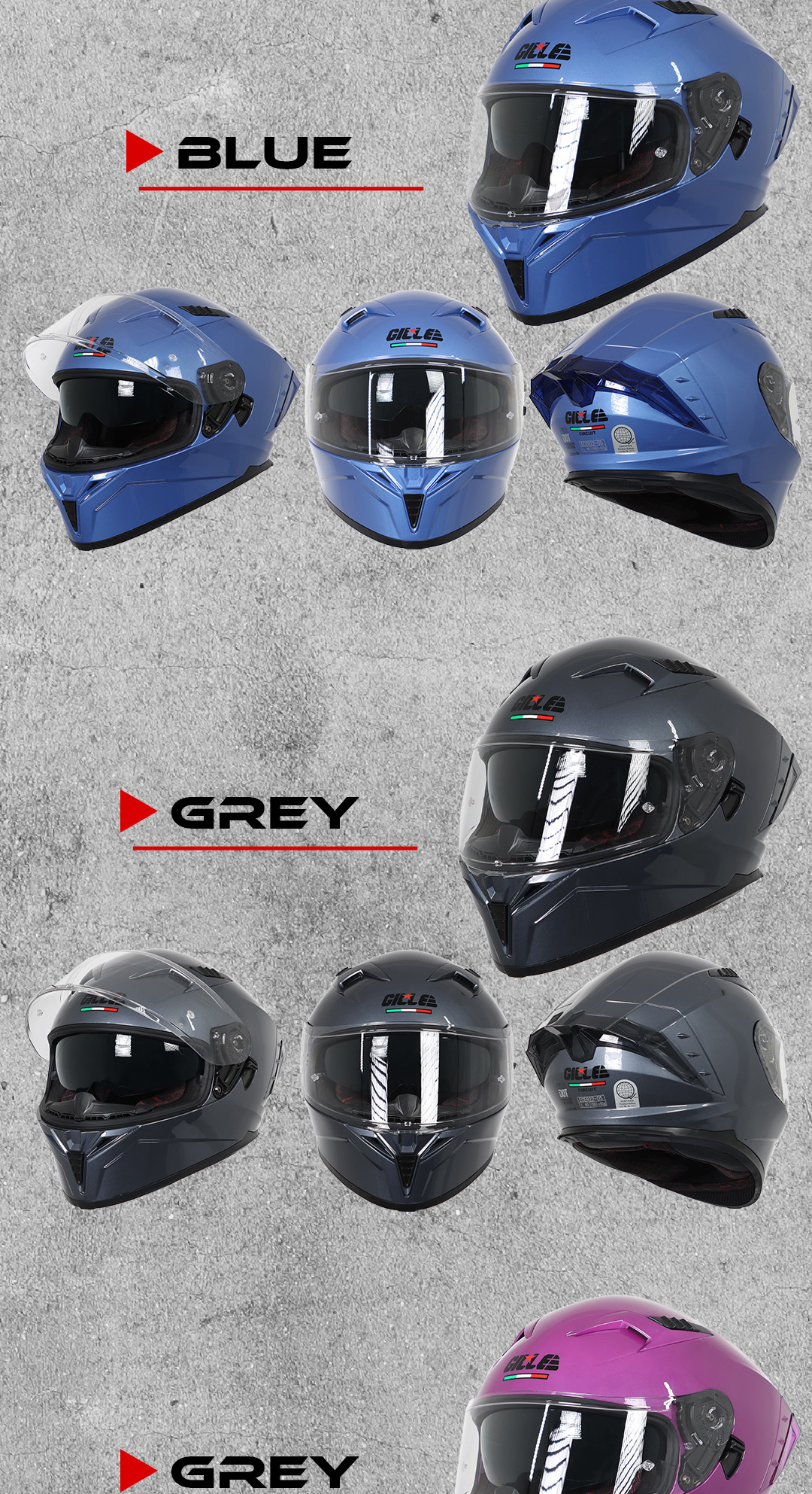 GILLE 843 CIRCUIT Plain Color Motorcycle Helmet Full Face Dual Visor ...