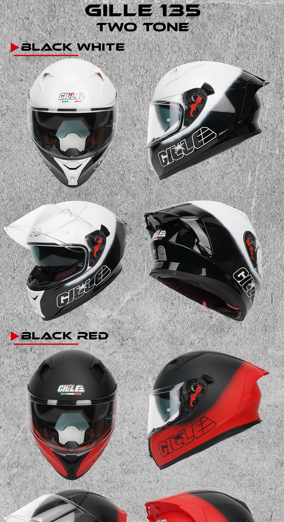 GILLE 135 GTS V1 Two Tone Design Motorcycle Helmet Full Face Dual Visor ...