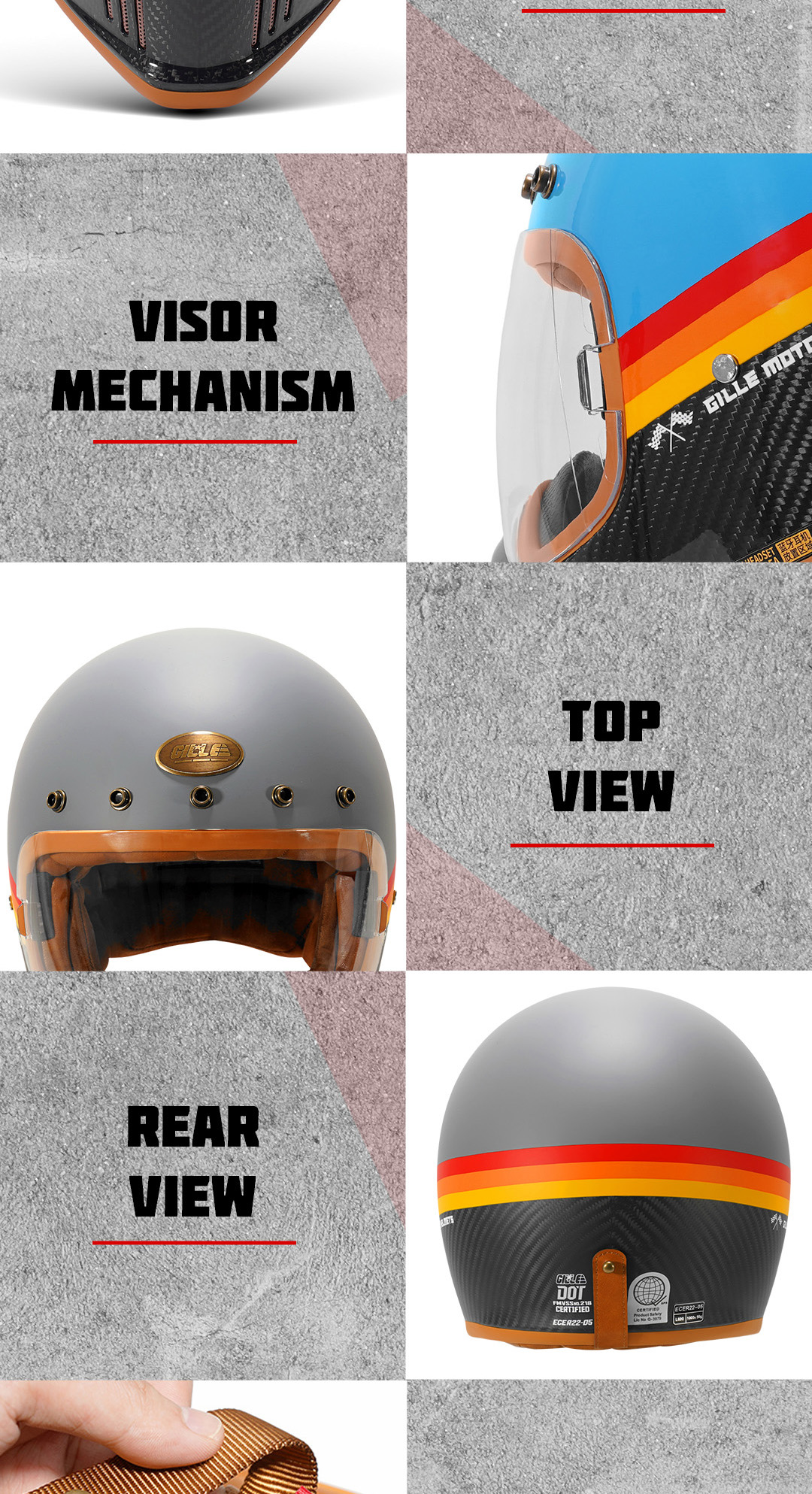 Gille Helmet AF10 CARBON SR-NEO RETRO Motorcycle Helmet Full Face Dual ...