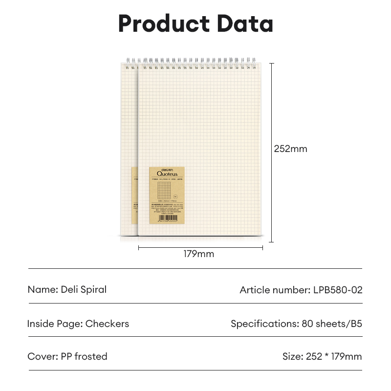 Deli A5/B5/A4 Binder Notebook 80 Sheets Line/Grid Spiral Notebooks ...