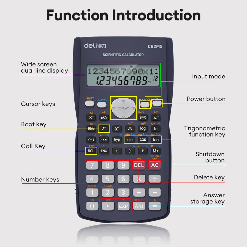 Deli Scientific Calculator LCD 12-Digit Big Display Desktop Calculator ...