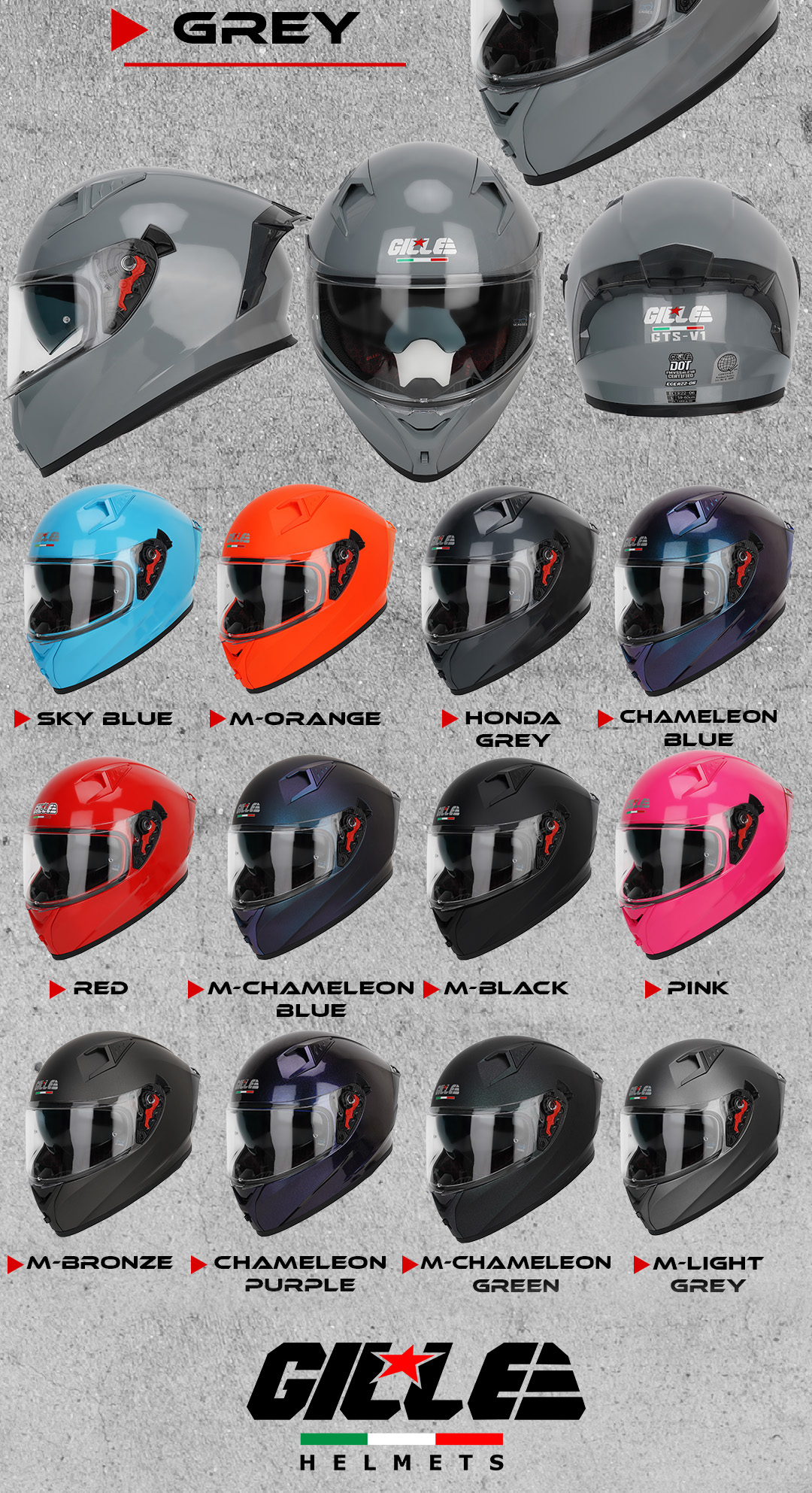 Gille Helmet 135 GTS V1 PLAIN Motorcycle Helmet Full Face Dual Visor ...