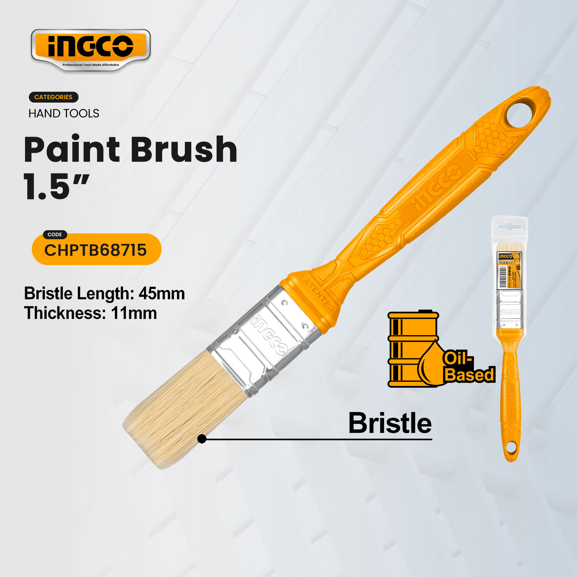 Ingco 1"/1.5" Oil-Based Paint Brush w/ Soft Bristles for Smooth Finish ...