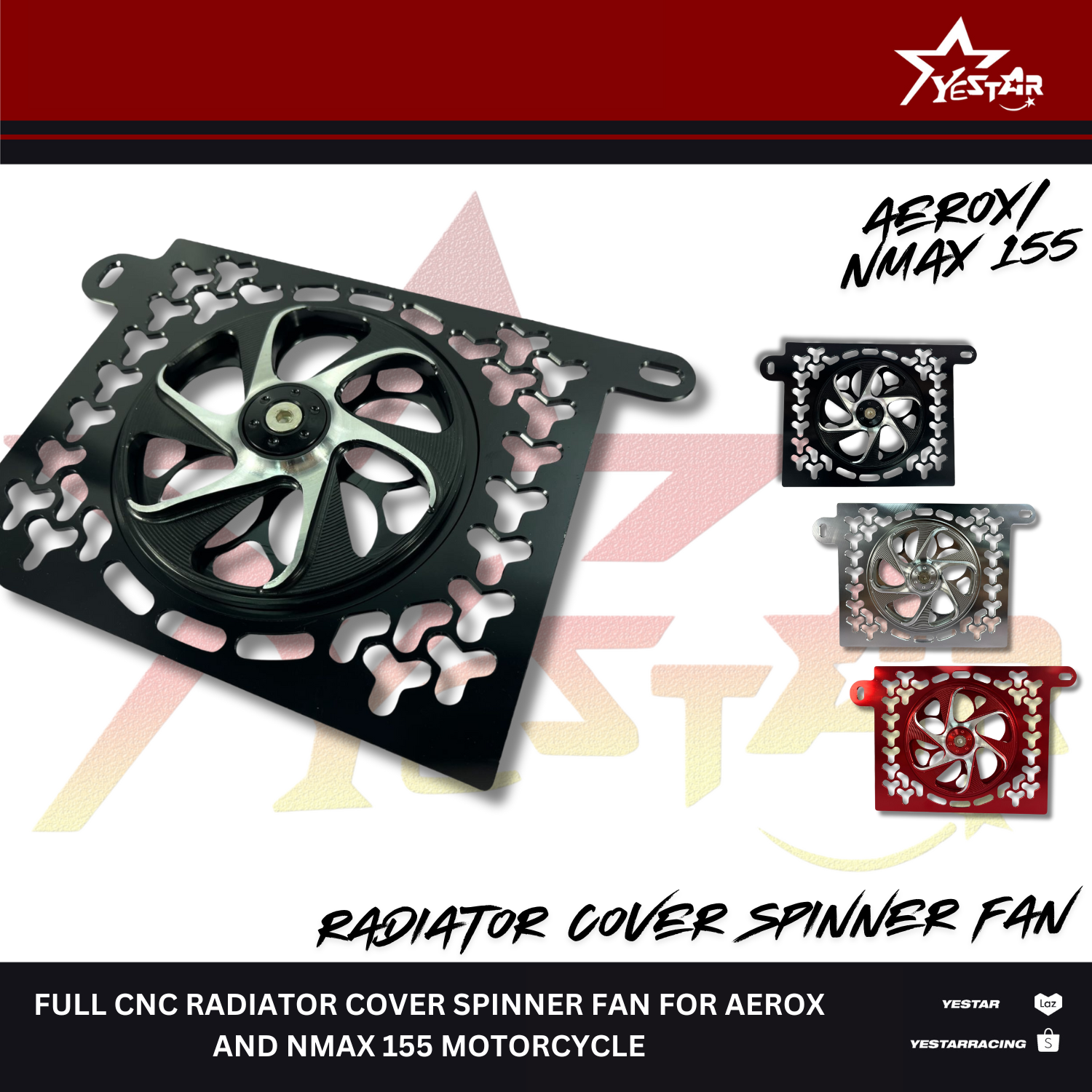Yestar Full CNC Radiator Cover Spinner Fan For AEROX And NMAX 155 ...