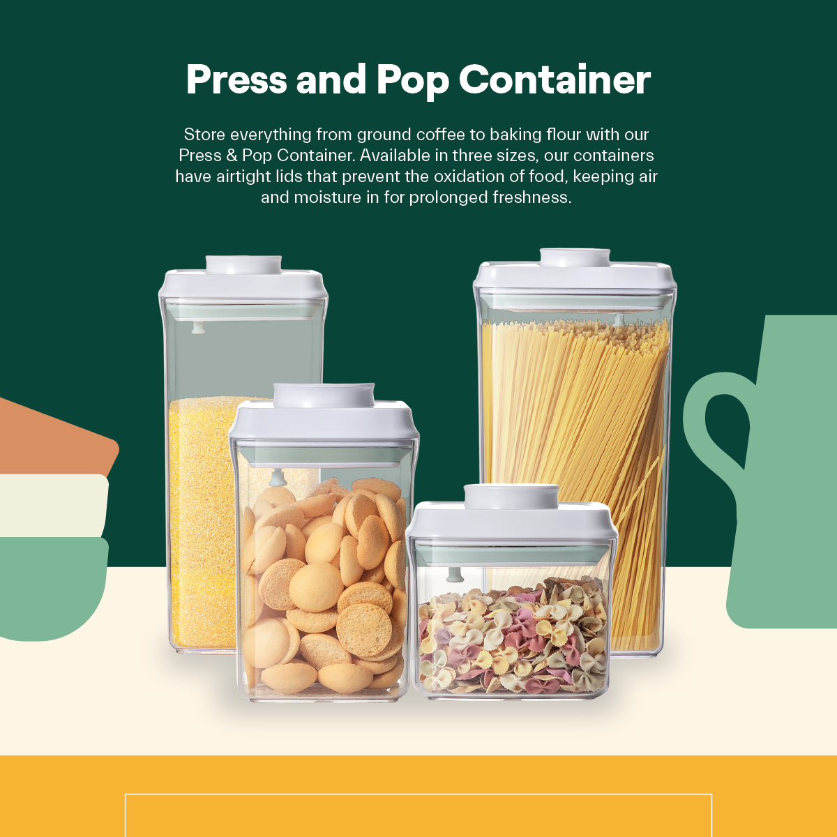 Famco Press & Pop Container, Air-Tight Kitchen Organizer, Pop-up Lid ...