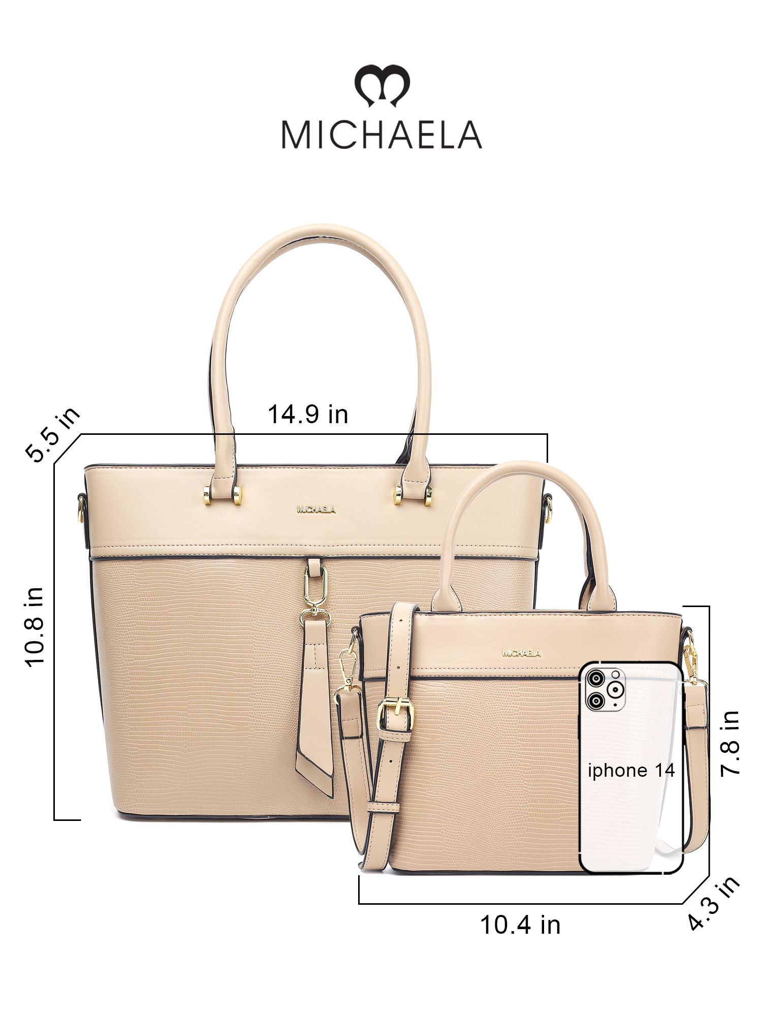 MICHAELA Elegant Tote Bag Set 2 PCS Crocodile Totes with Bucket Bag ...