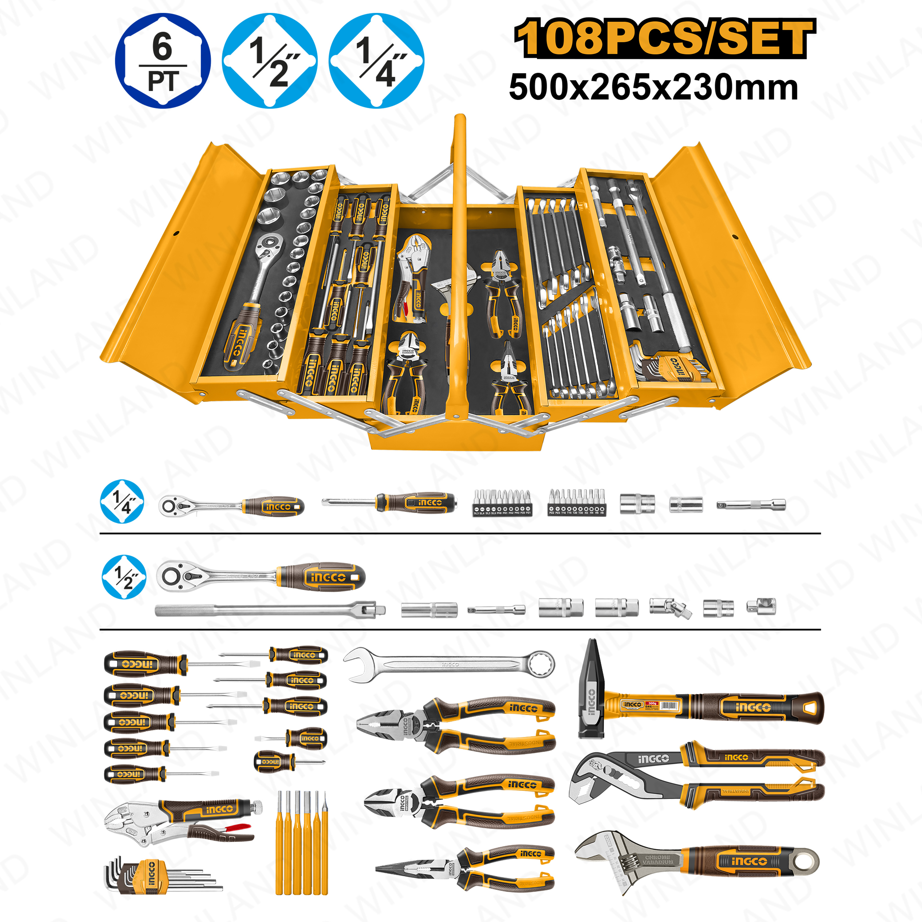 Ingco by Winland 108pcs Industrial Hand Tool Chest Set HTCS151081 ING ...