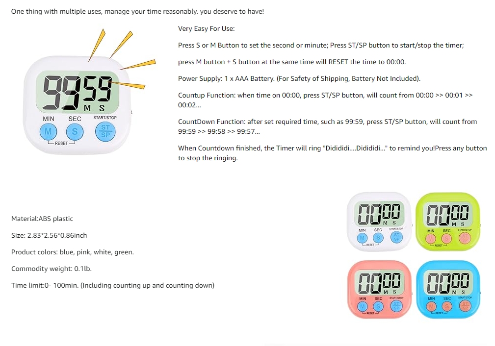 Multi-Function Electronic Timer Magnetic LCD Digital Kitchen Timer ...