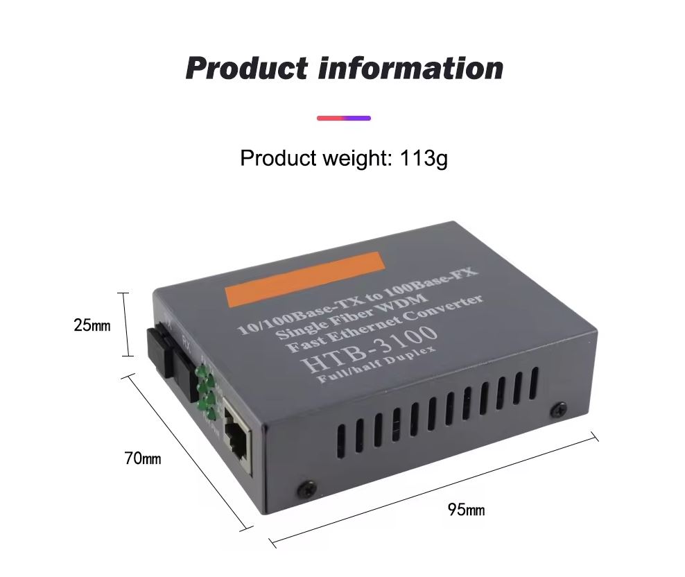HTB-3100A/B 25KM 10/100Mbps Fiber Type Single Mode Transmission Stable ...