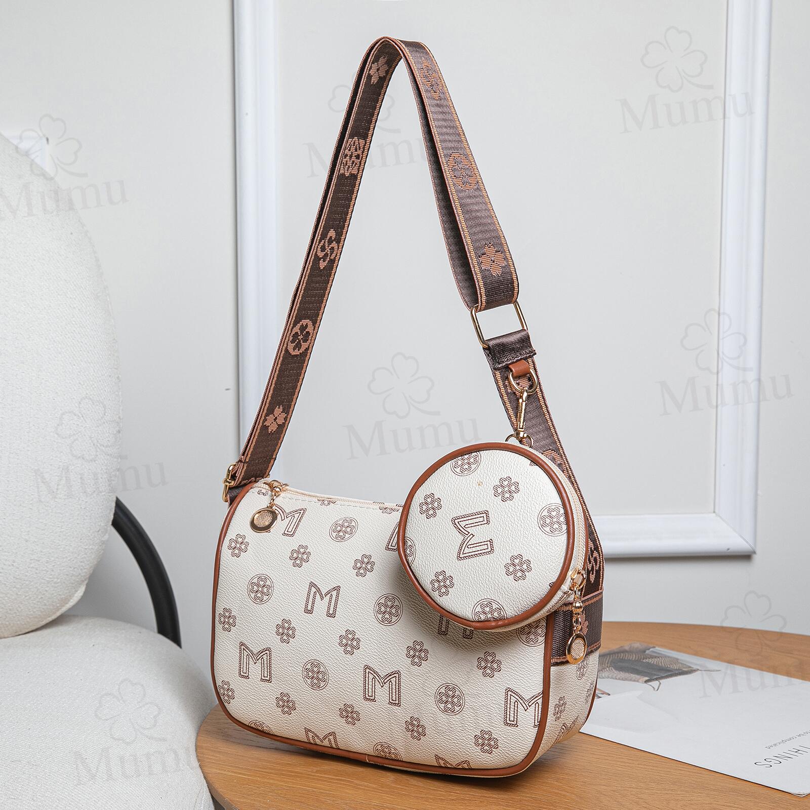 Mumu 5002 Retro Leather 2in1 Women Sling Bag Monogram Pattem PU Leather ...