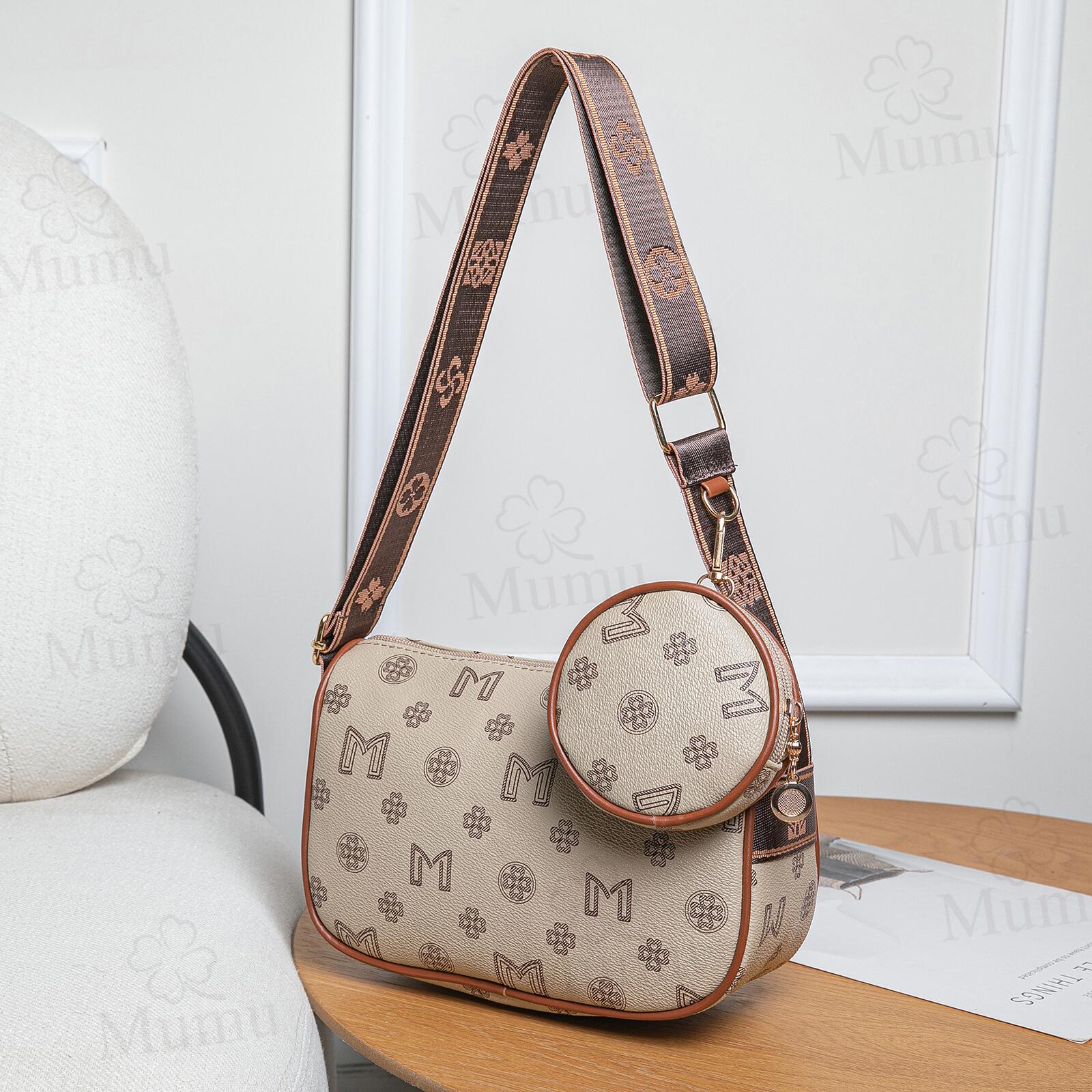 Mumu 5002 Retro Leather 2in1 Women Sling Bag Monogram Pattem PU Leather ...
