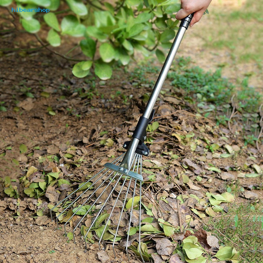 Telescopic Rake 15 Teeth Garden Leaf Rake Cleaning Leaves Rake ...
