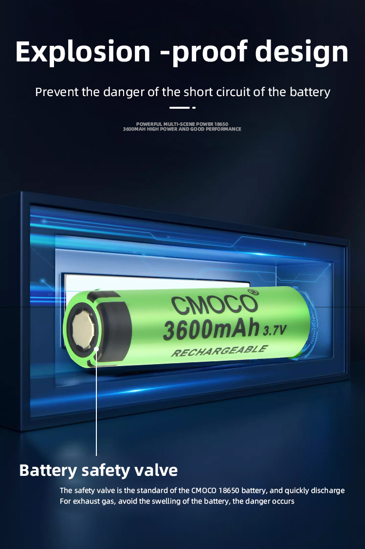 2PCS CMOCO 18650 Battery 3000 3600mAh Flashlight Battery Li-ion 3.7V ...