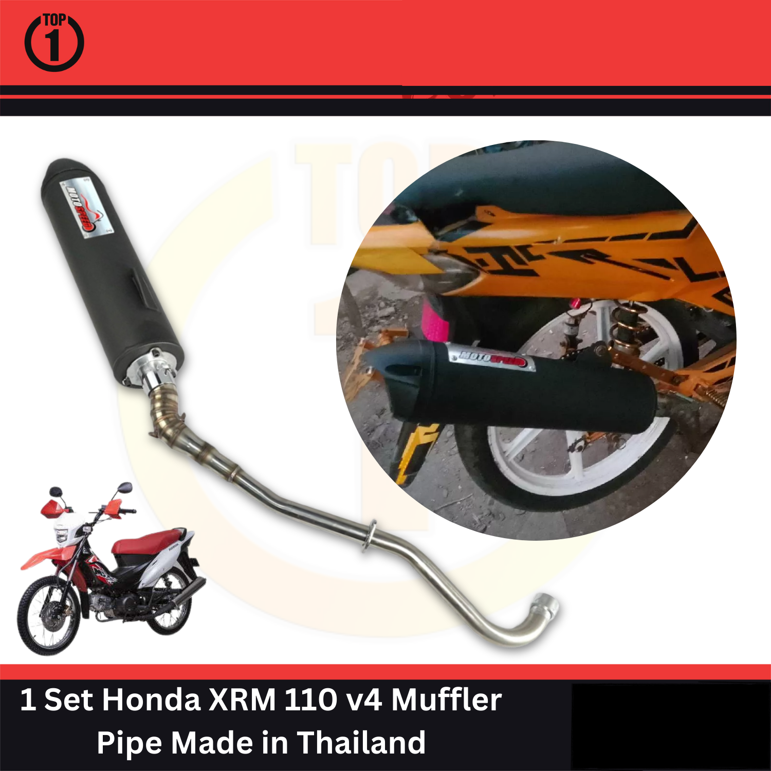 Top1 PH 1 Complete Set Muffler Pipe V4 with Elbow For Honda XRM 110 ...