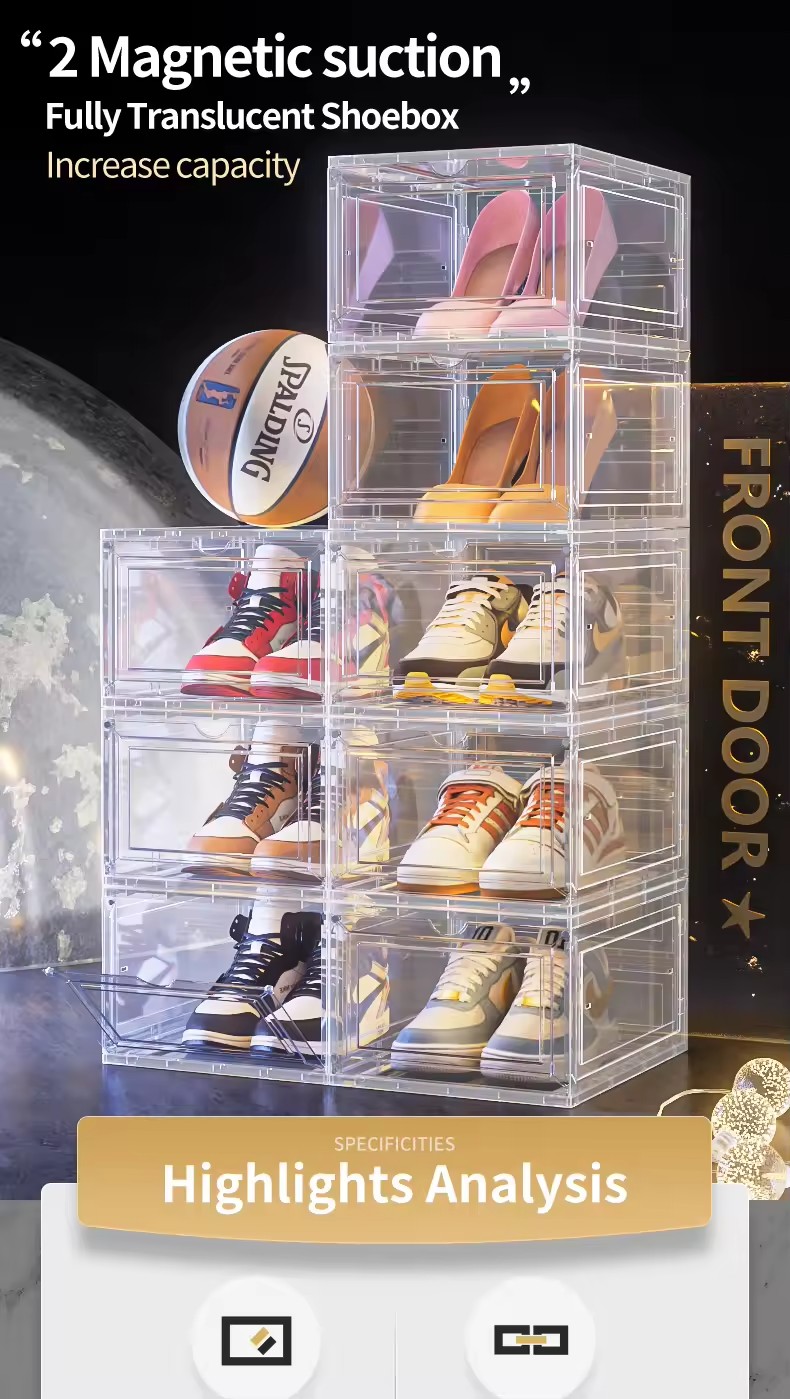 Acrylic shoe box Magnetic side drop shoe box Stackable Large Sneaker ...