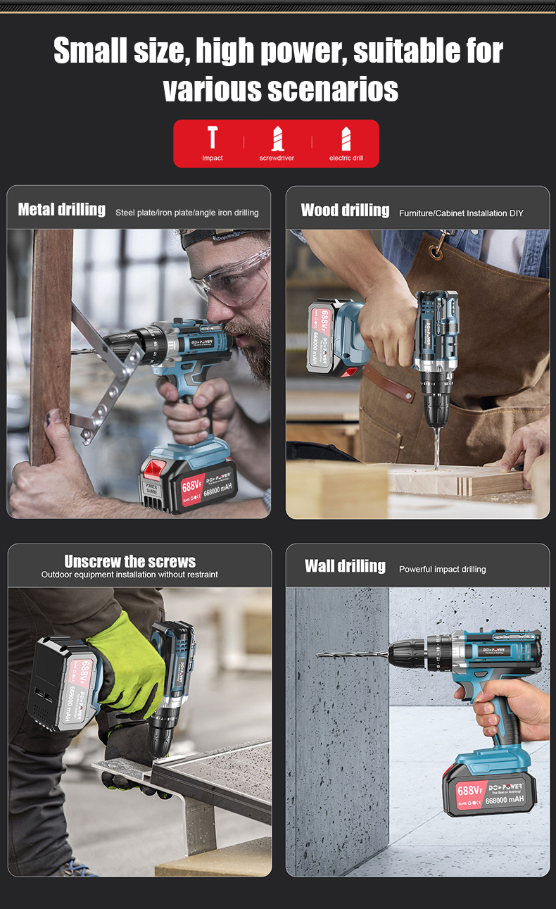 REAIM Cordless Drill Set Heavy Duty Impact Wrench Screw Driver Hammer ...