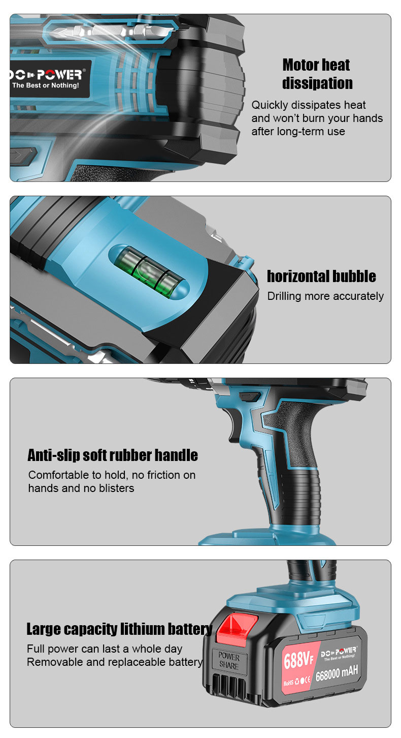 REAIM Cordless Drill Set Heavy Duty Impact Wrench Screw Driver Hammer ...
