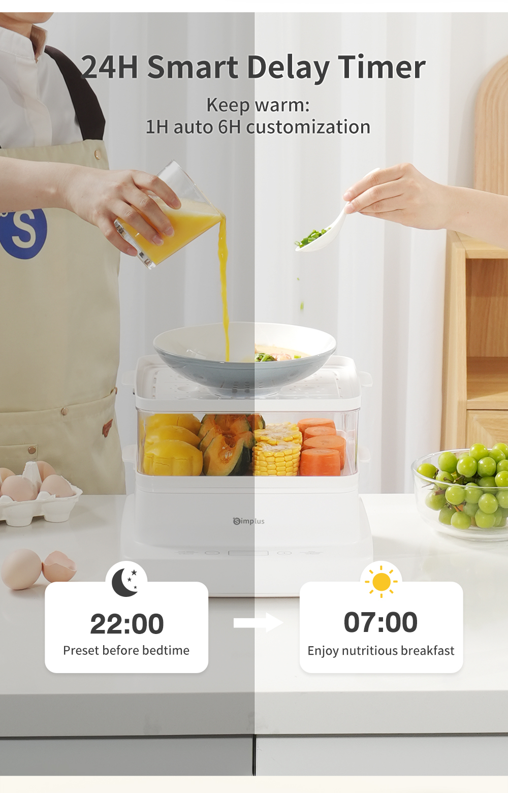 Simplus Electric Food Steamer Multifunction Smart Timer (3 Layers 1200W ...