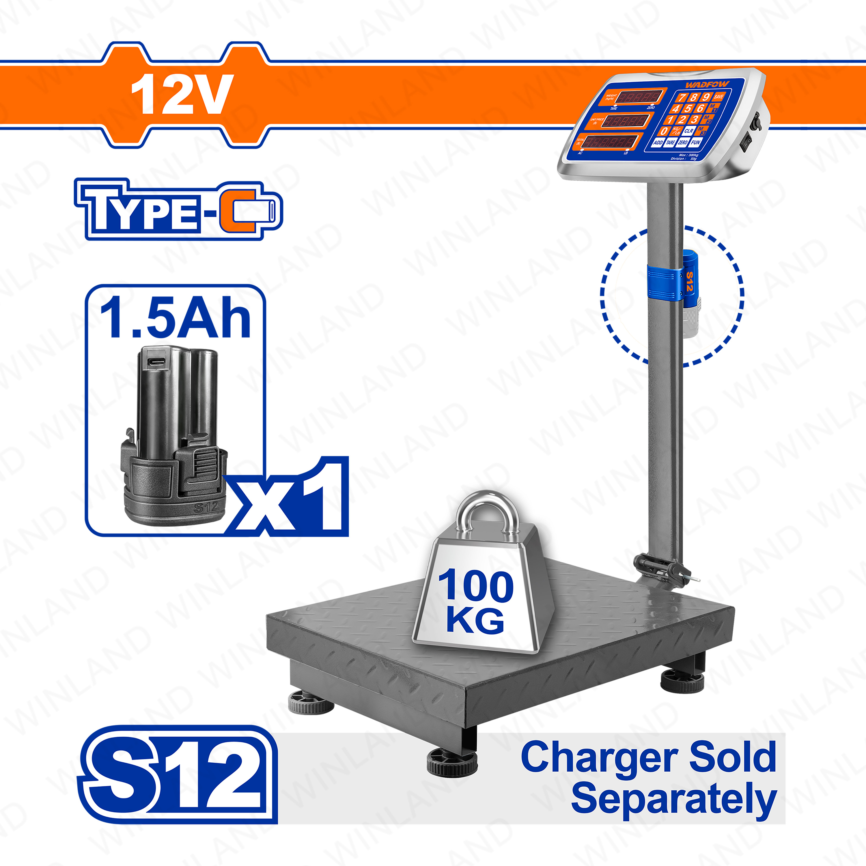 Wadfow by Winland 100kg Lithium-Ion Weighing Scale 12V With 20g ...