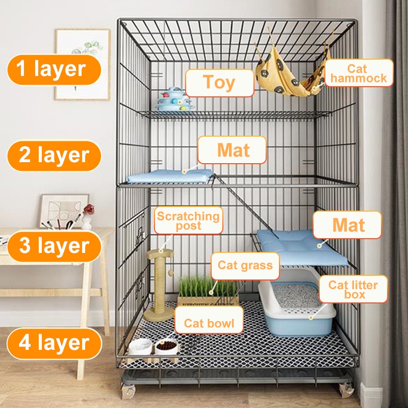 Pet Cat Cage Four Layer Heavy-duty Foldable Cat Cage With Cat Litter ...